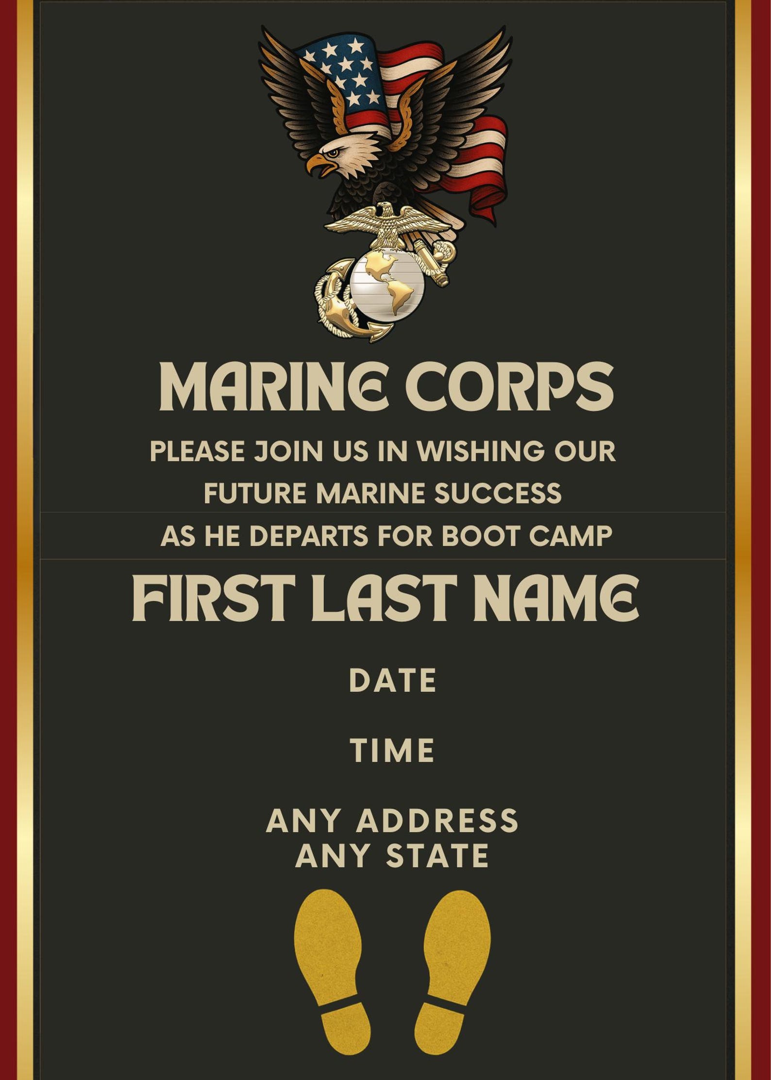 Marine Boot Camp Send-off Invitation – Editable USMC Yellow Footprints ...