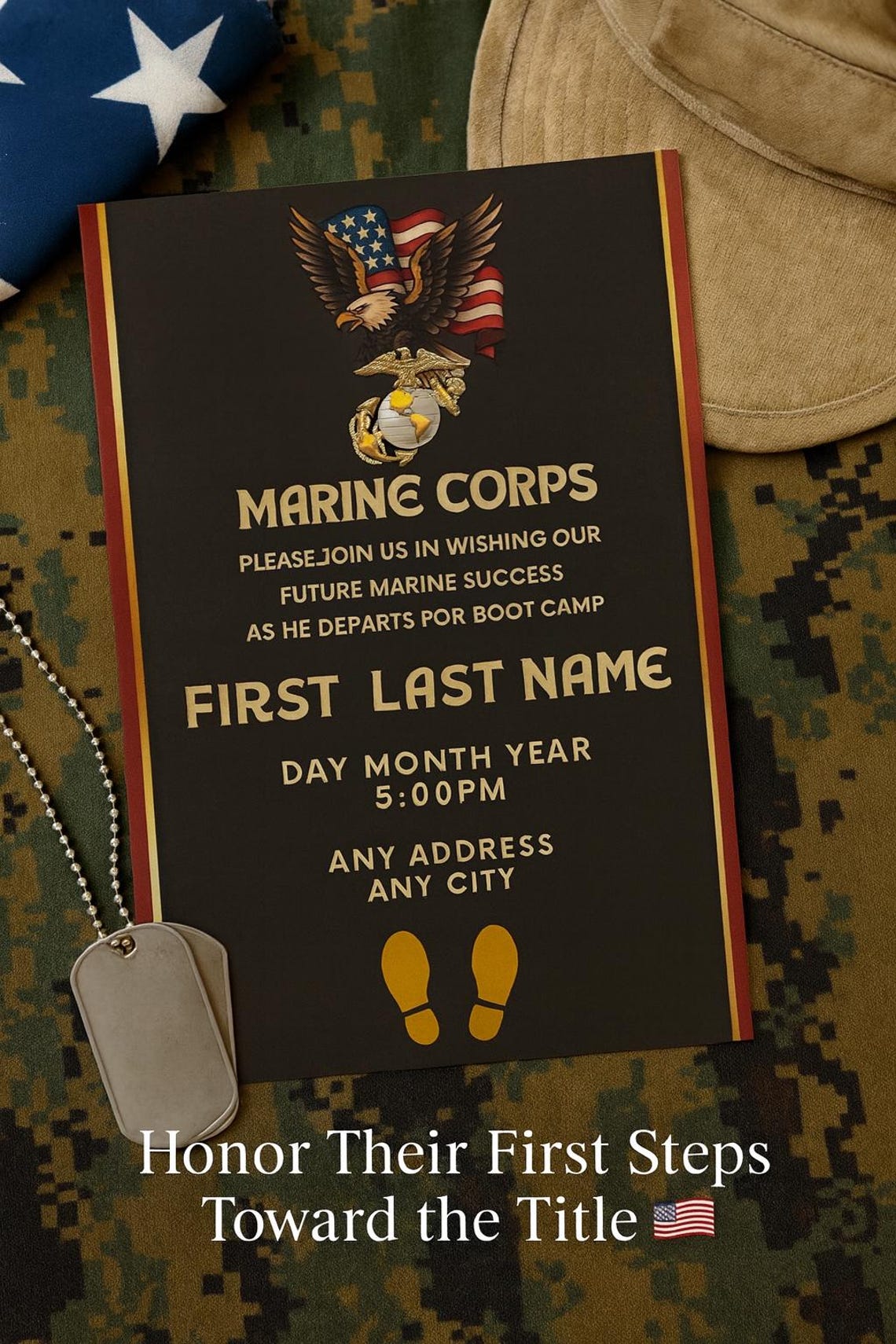 Marine Boot Camp Send-off Invitation – Editable USMC Yellow Footprints ...