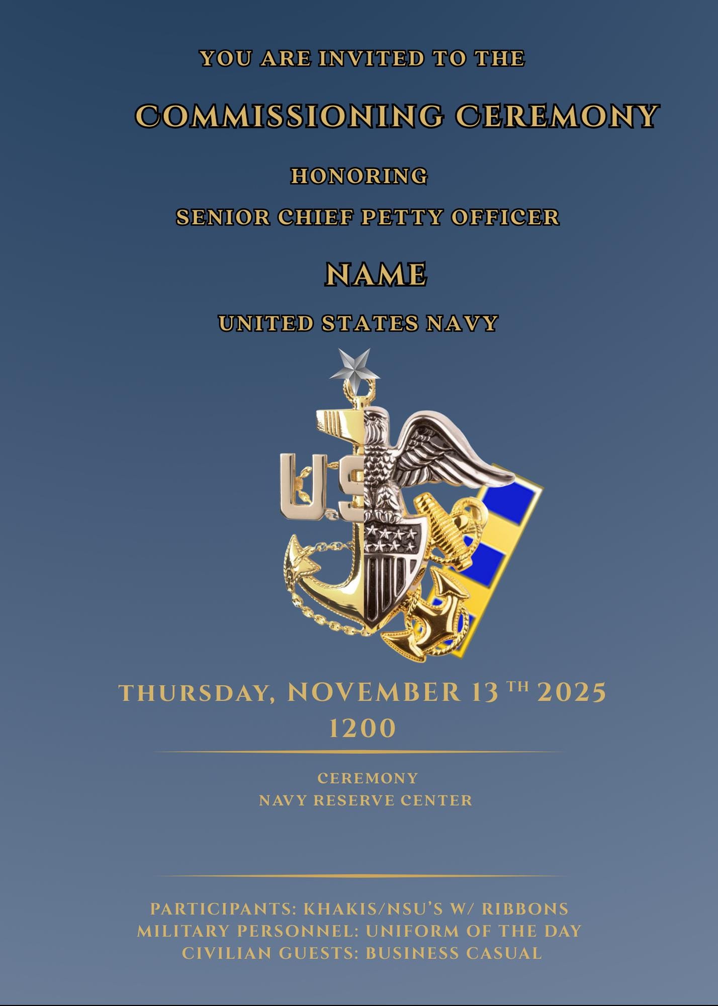 Chief Warrant Commissioning Ceremony Invitation - Etsy