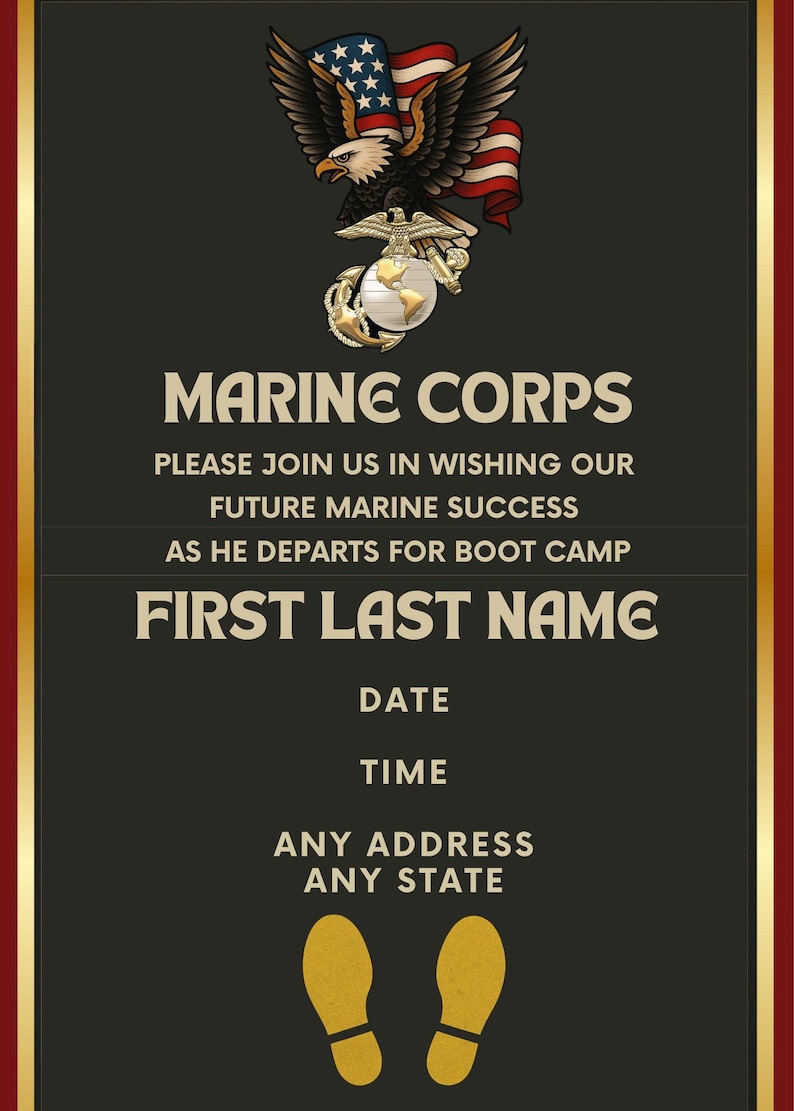 Marine Boot Camp Send-off Invitation – Editable USMC Yellow Footprints ...