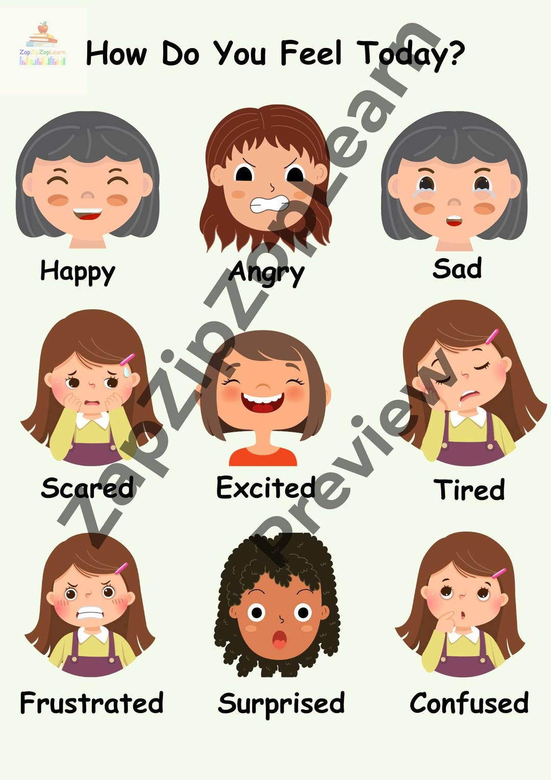Girl Version– How Do You Feel Today? Kids' Emotions Chart (printable ...