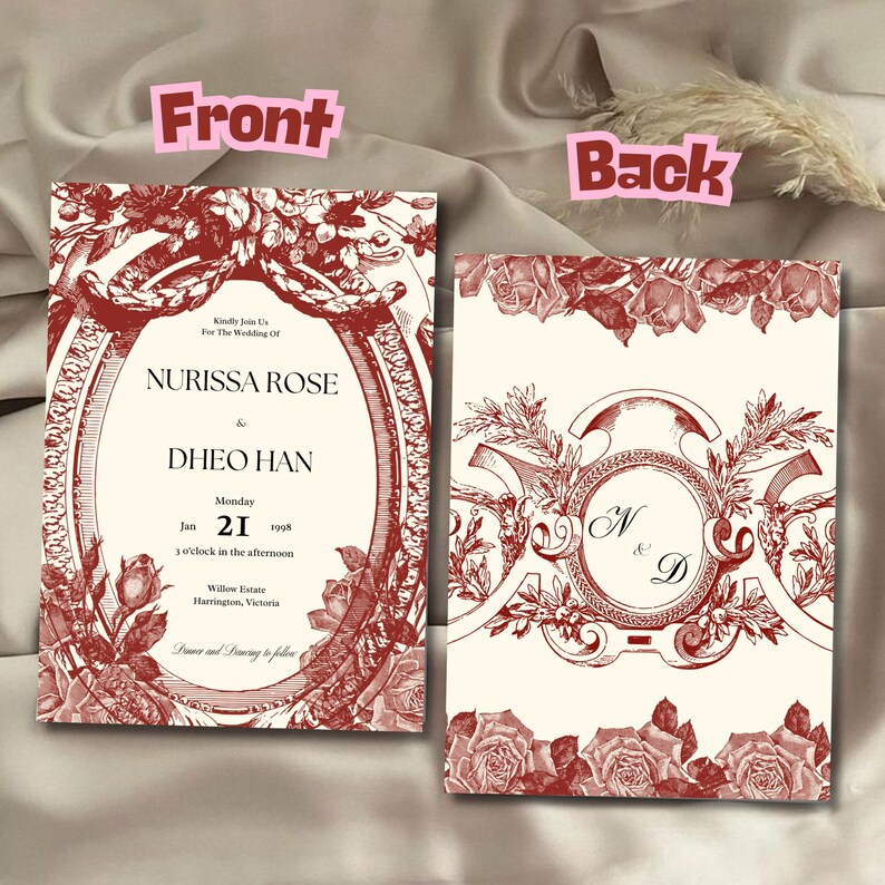 Vintage Red Rose Wedding Invitation Suite| Floral Wedding Suite ...