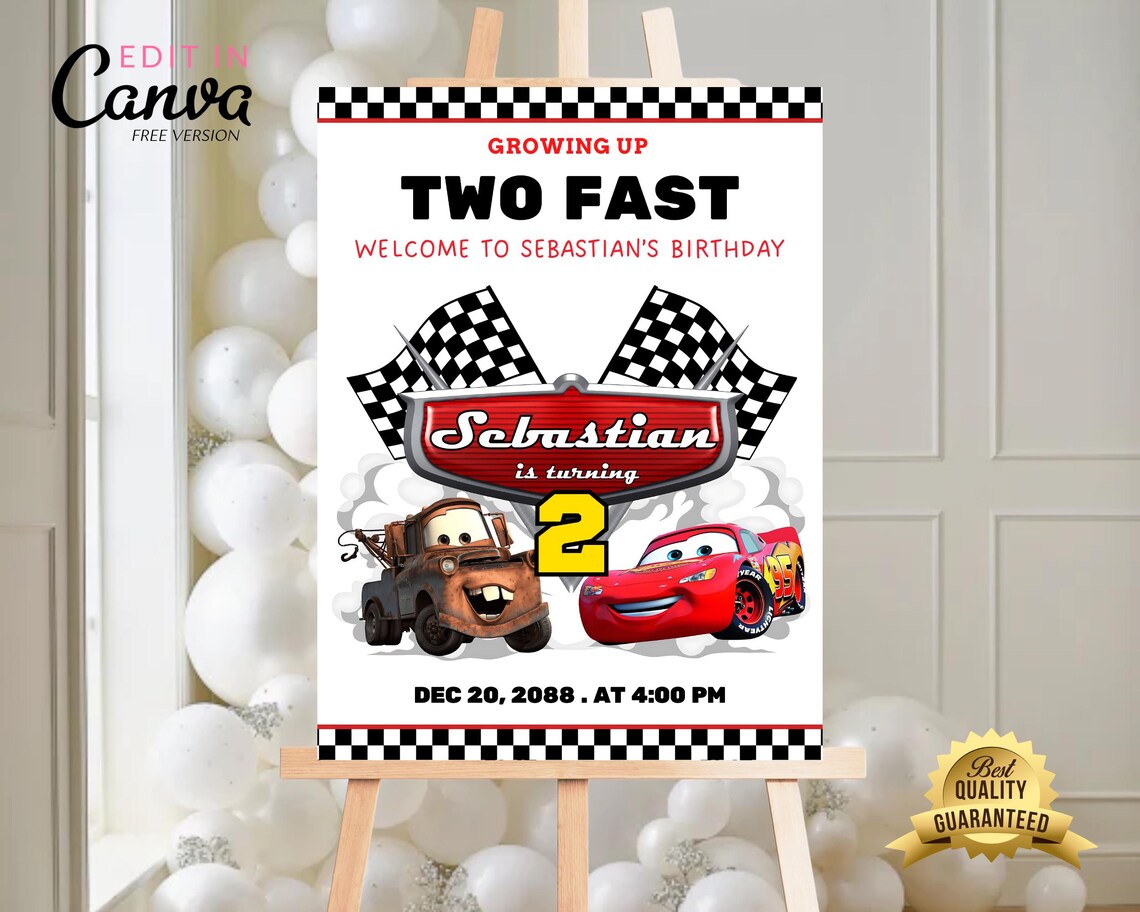 Cars Birthday Welcome Sign, Lightning Mcqueen Poster, Cars Party ...