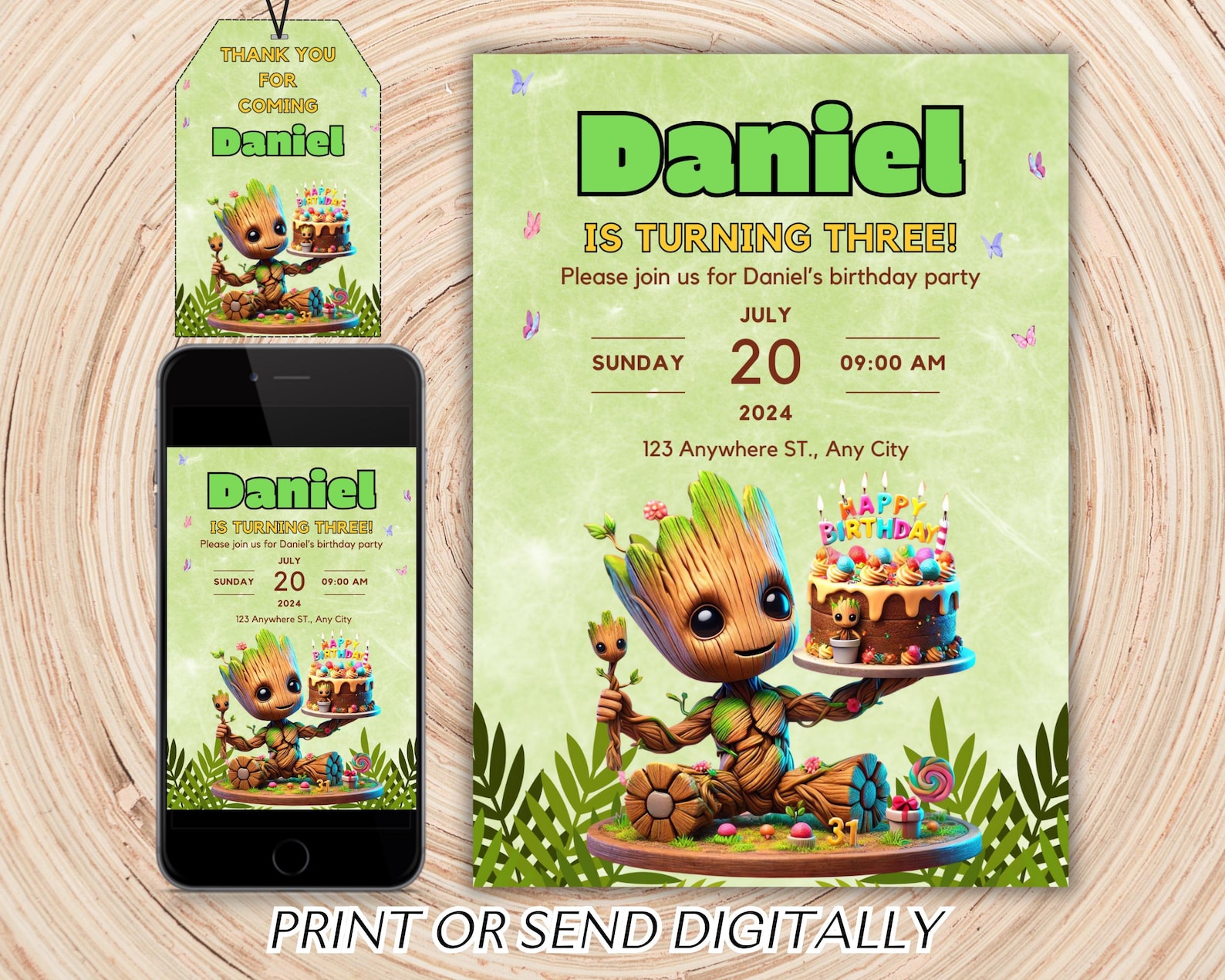 Groot Birthday Invitation Template, Printable Birthday Party Invitation ...