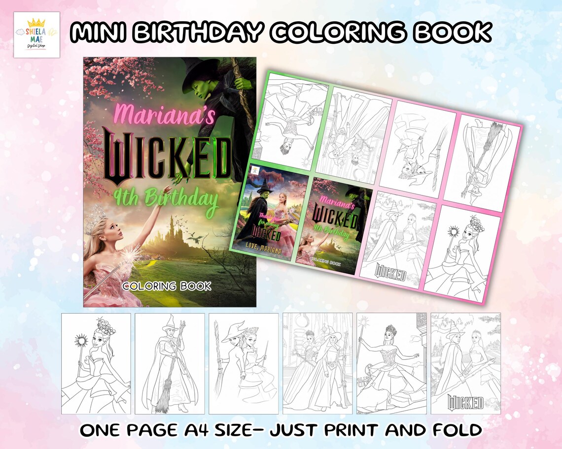 Wicked Mini Coloring Book, Wicked Party Favor, WICKED Coloring Page ...