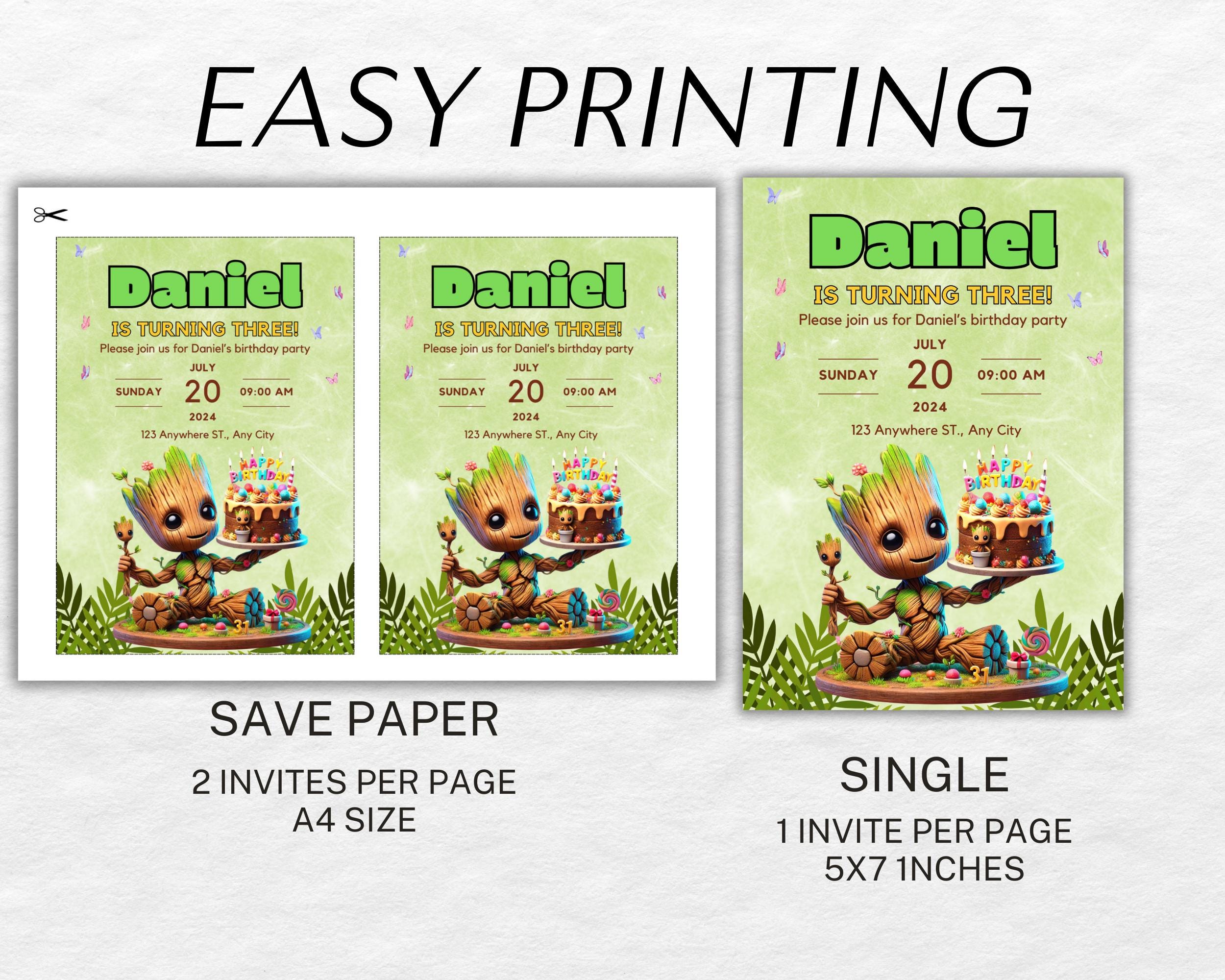 Groot Birthday Invitation Template, Printable Birthday Party Invitation ...