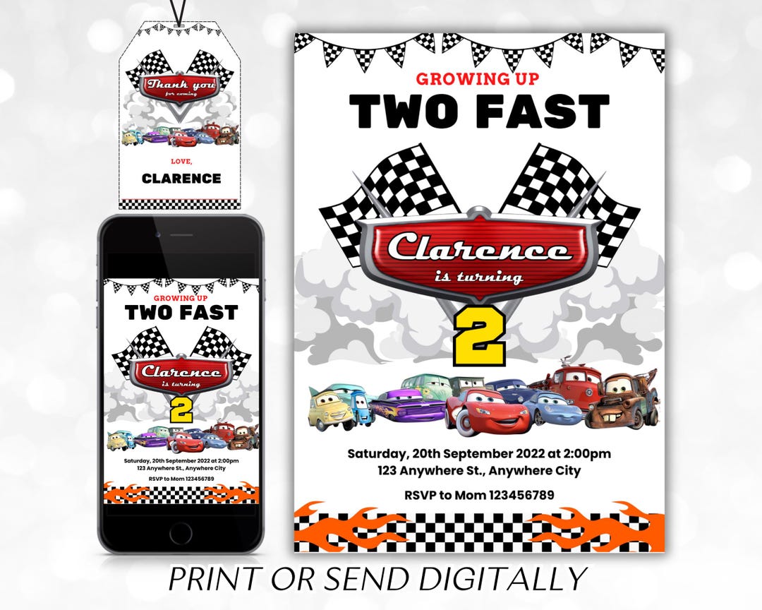Cars Birthday Party Invitation, Lightning Mcqueen Birthday, Cars Party ...