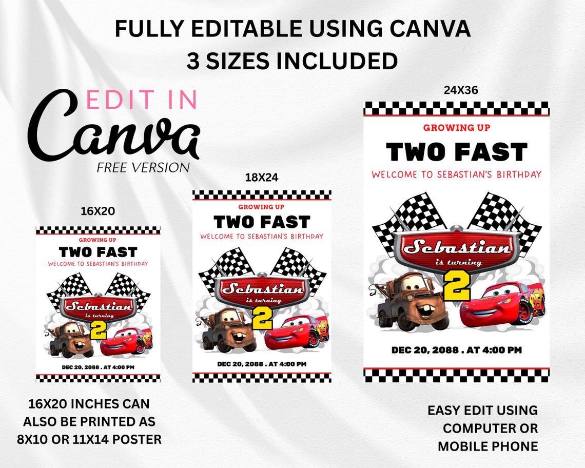 Cars Birthday Welcome Sign, Lightning Mcqueen Poster, Cars Party ...