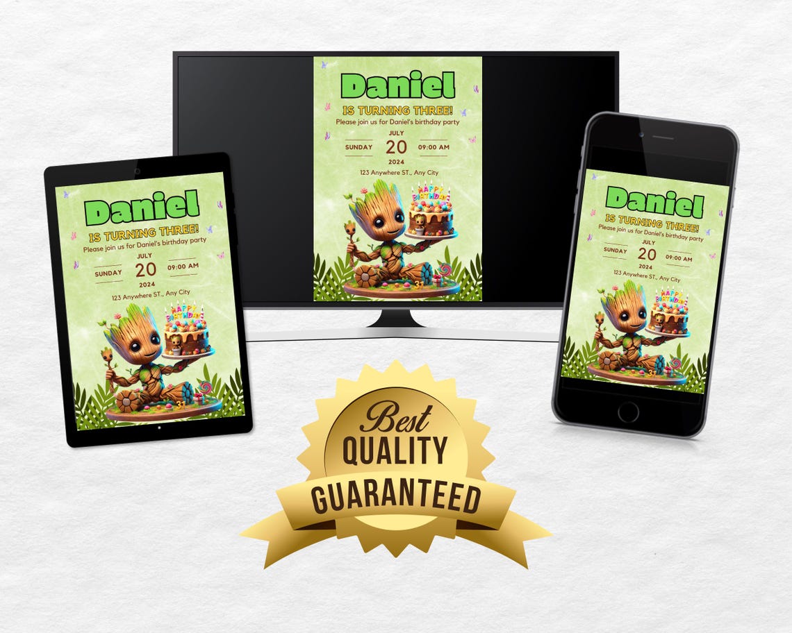 Groot Birthday Invitation Template, Printable Birthday Party Invitation ...
