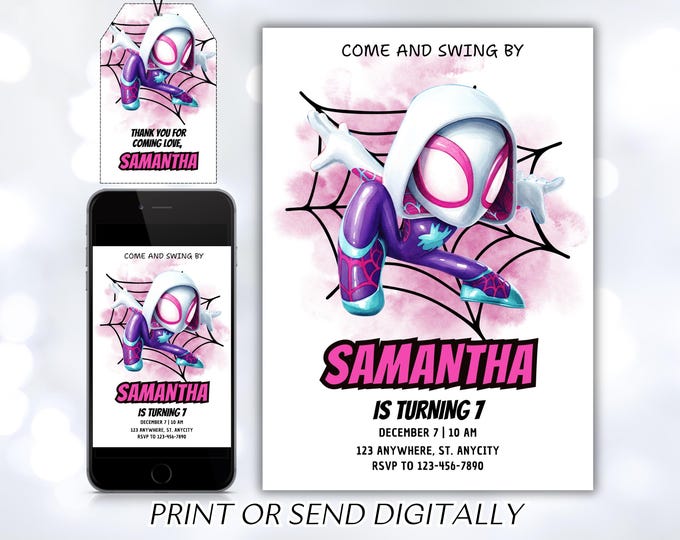 Girl Ghost Spidey Birthday Invitation, Spidey Gwen Birthday Party ...
