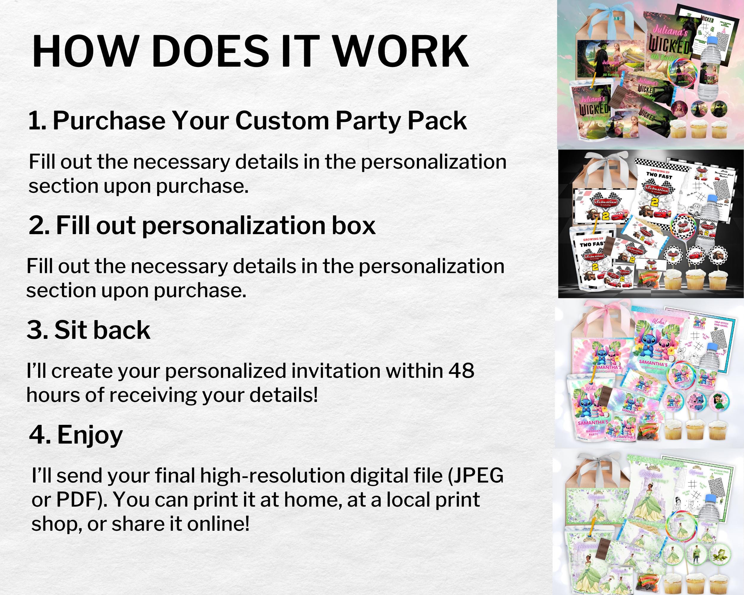 Custom Party Pack Entire Bundle, Party Favor Package, Custom Party ...