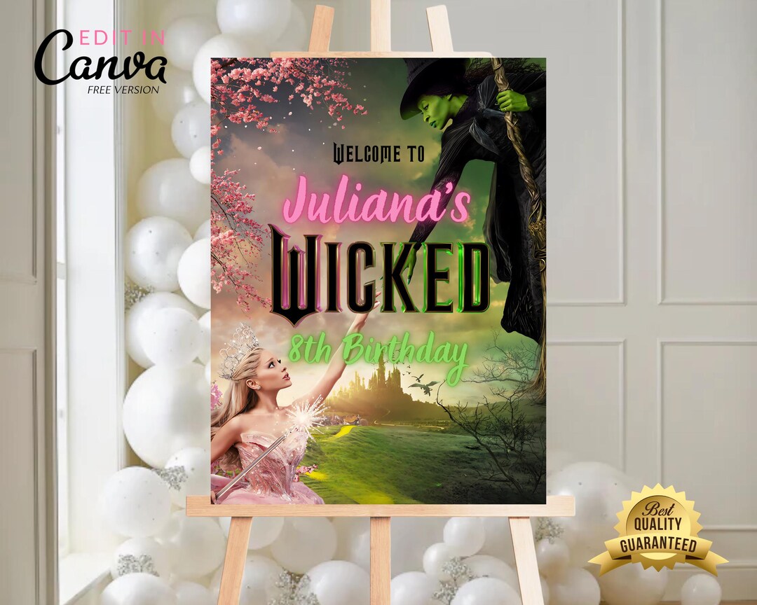 Wicked Birthday Welcome Signe, Wicked Party Welcome Poster, WICKED ...