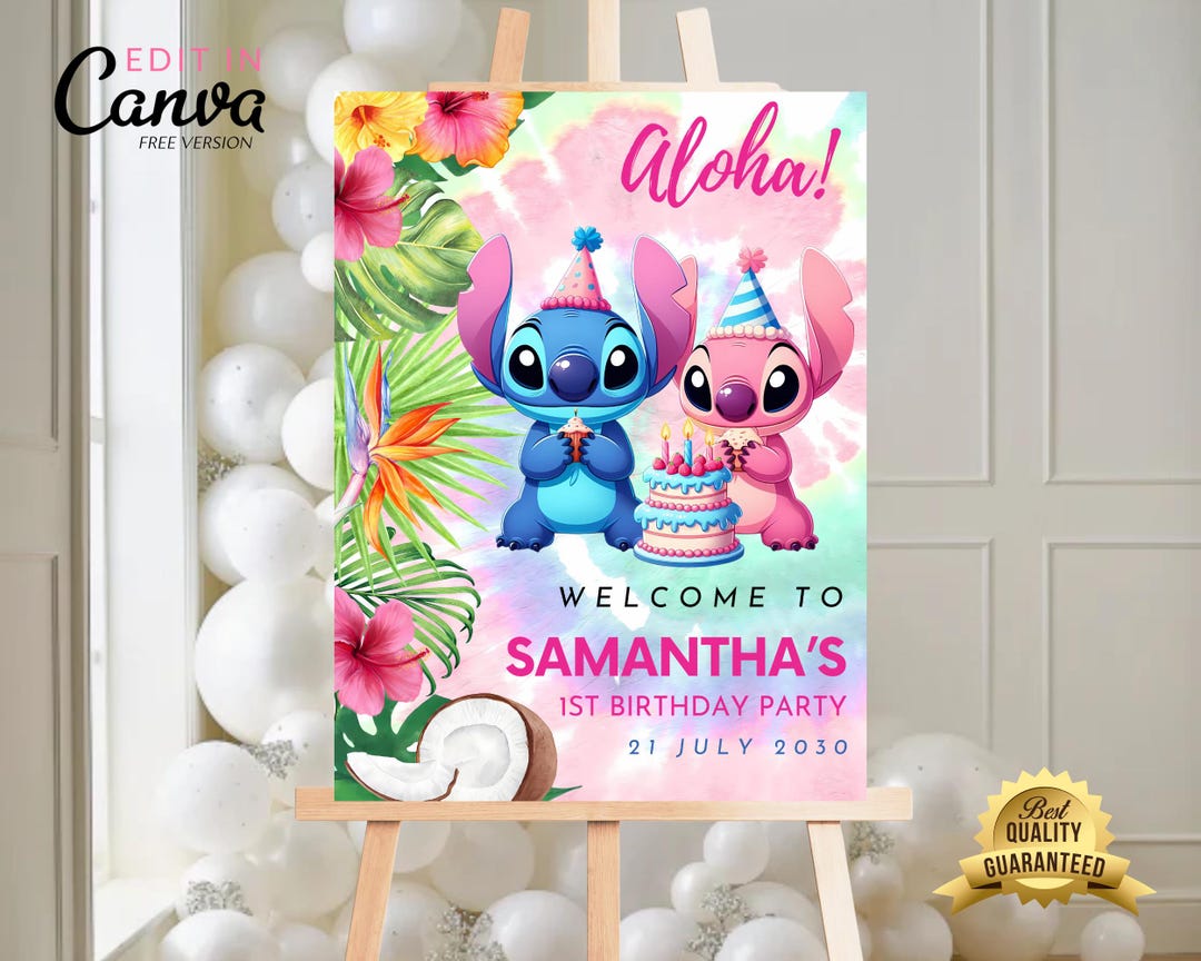 Stitch Birthday Welcome Sign, Printable Lilo and Stitch Poster, Kids ...
