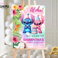 Editable Stitch & Angel Birthday Welcome Sign: Printable Party Decor ...