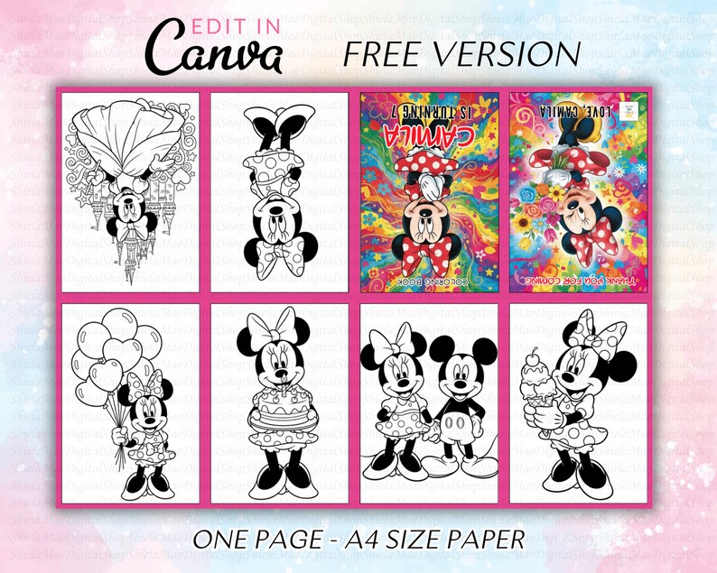 Birthday Minnie Mouse Mini Coloring Book, Minnie Editable Coloring Book ...