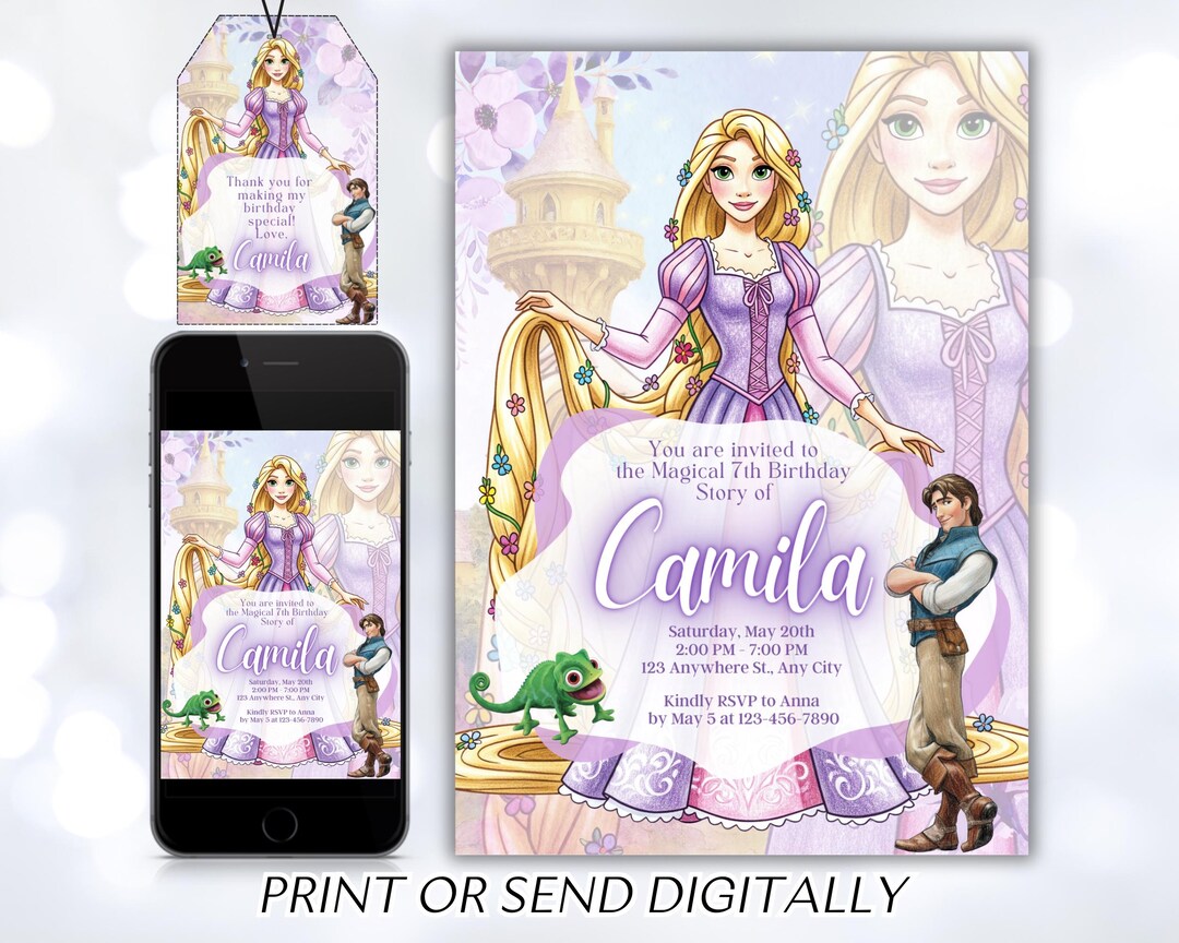 Tangled Rapunzel Invitation, Tangled Rapunzel Digital Invitation ...