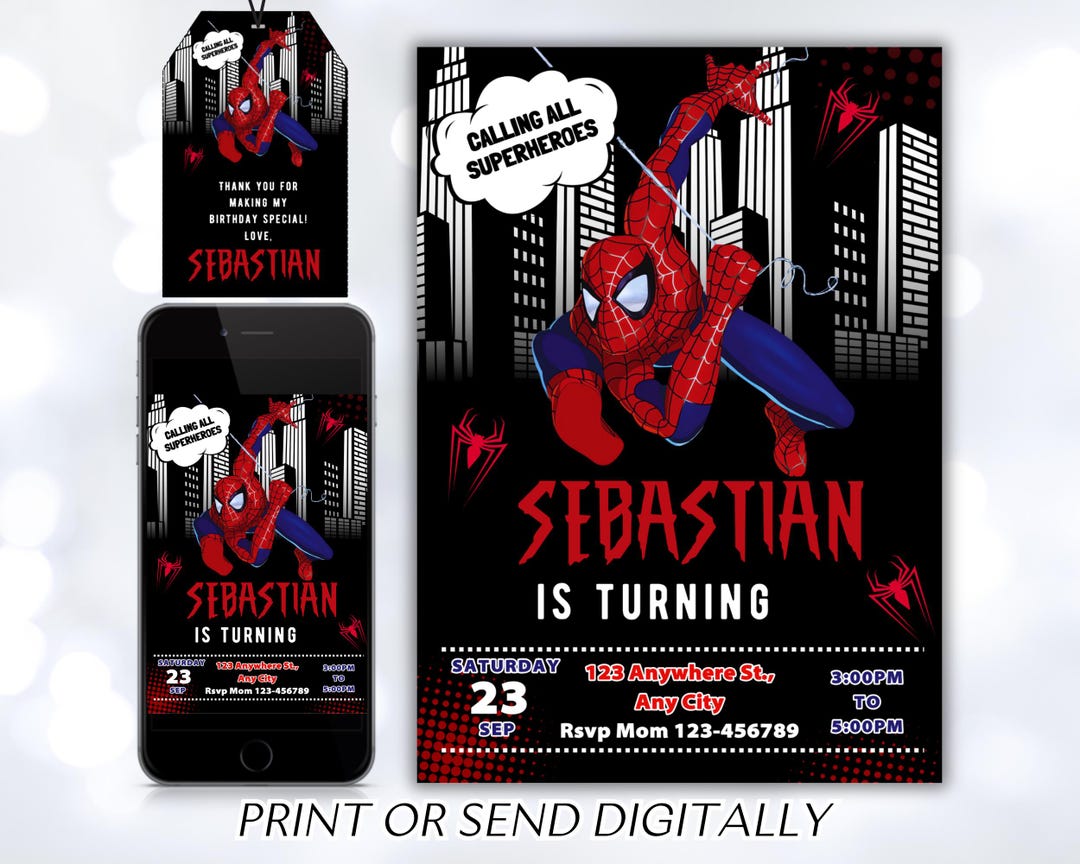 Editable Spiderman Invitation Birthday Party, Spiderman Digital ...