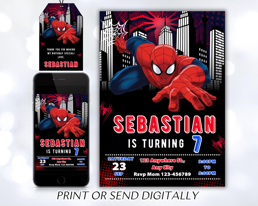 Editable Spiderman Invitation Birthday Party, Spiderman Digital ...