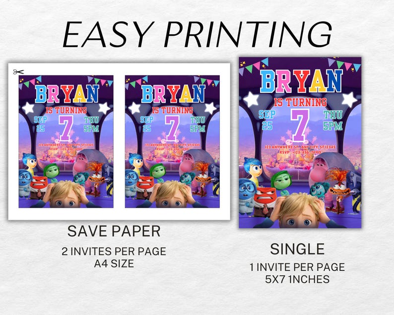 Editable Inside Out 2 Invitation, Inside Out 2 Invitation, Editable ...