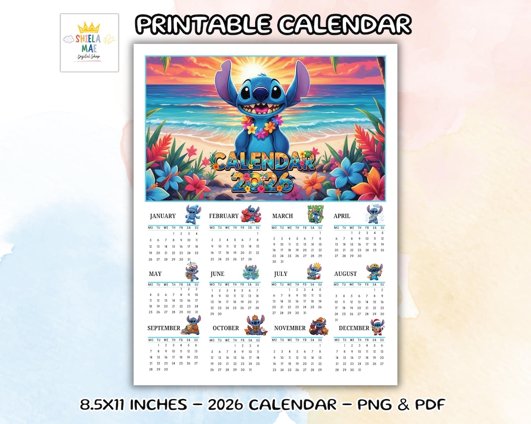 Stitch Calendar 2026, Printable Calendar 2026, Calendar, Desk Calendar ...