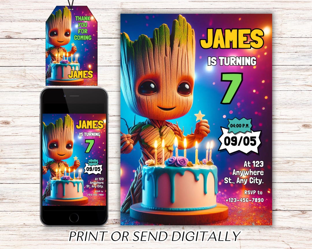 Groot Birthday Invitation Template, Printable Birthday Party Invitation ...