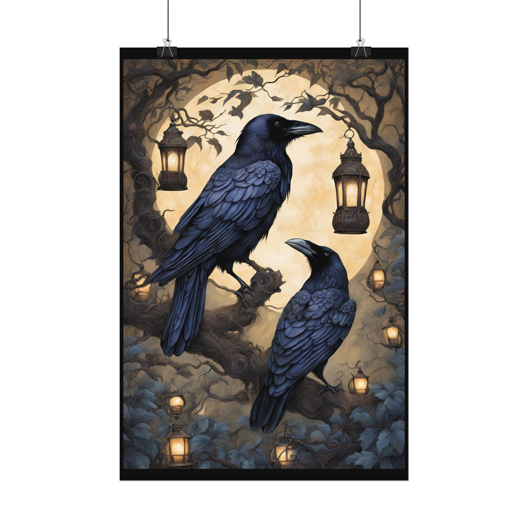 The Raven's Moon Gothic Poster, Edgar Allan Poe Art, Raven Wall Art ...