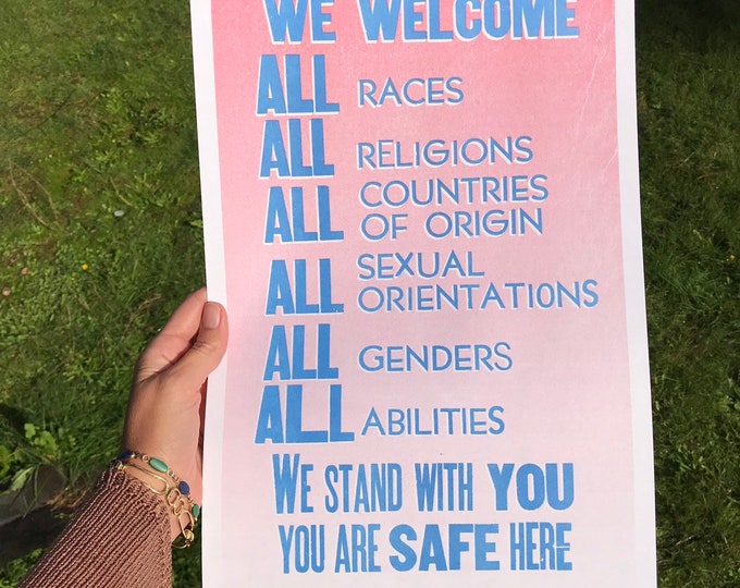 WE WELCOME ALL Poster Blue and Pink Risograph Edition - Etsy