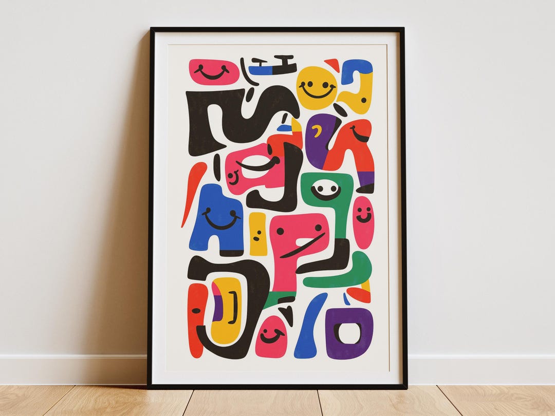 Colorful Abstract Smiley Face Wall Art Print – Abstract Doodle Digital ...