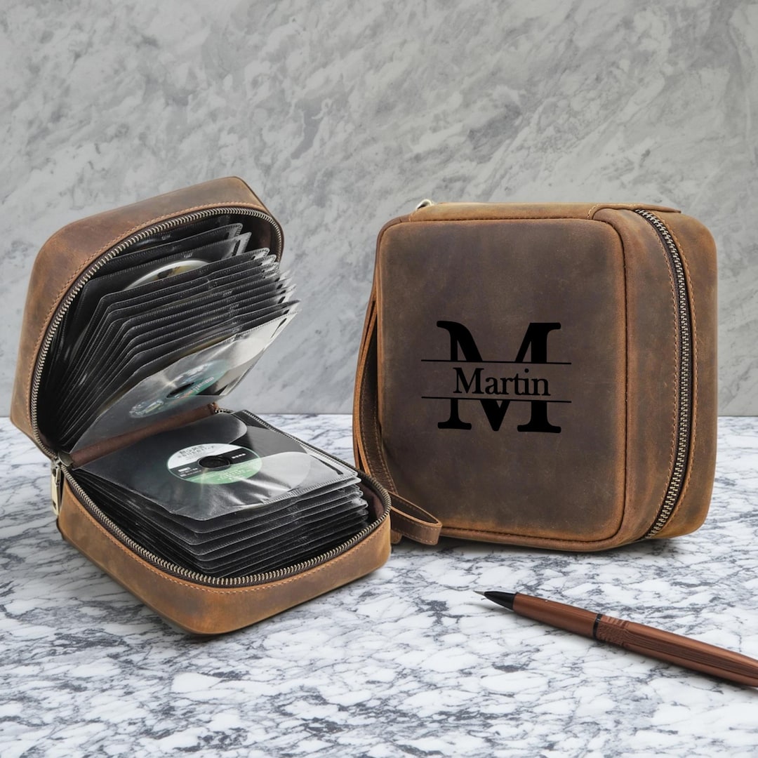 Personalized Vintage Leather CD Case Crazy Horse DVD Storage Holder 56 ...