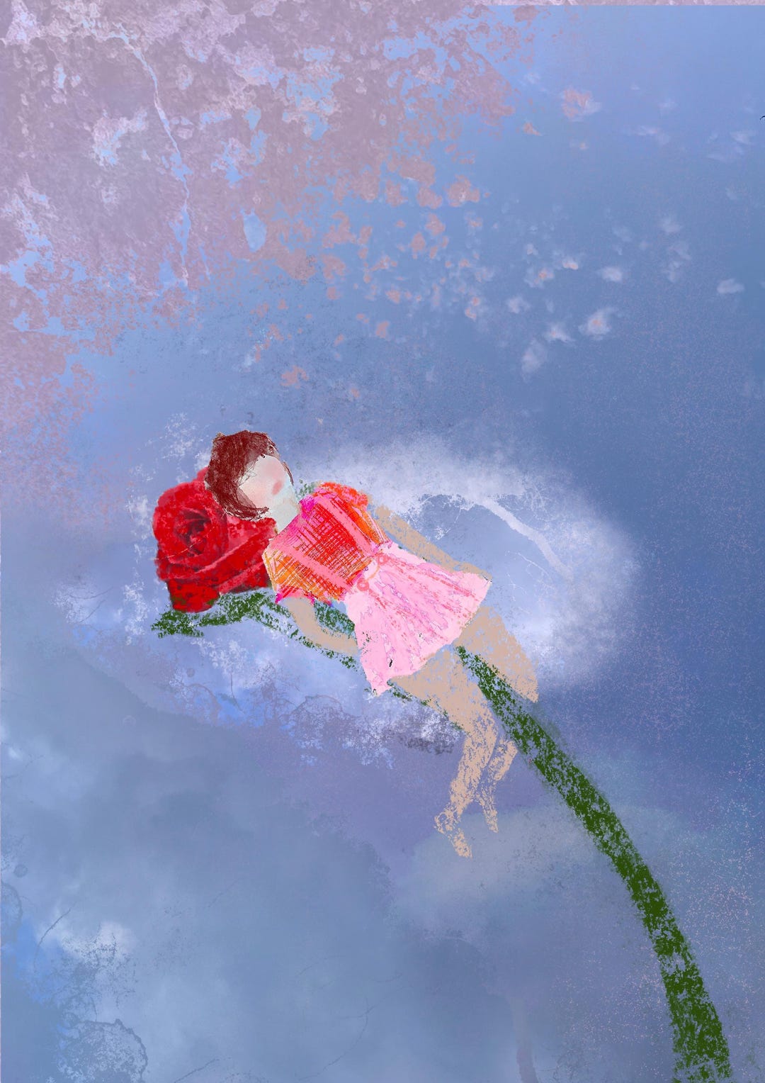 Dreamy Girl on Rose Postcard: Pastel Surreal Art - Etsy