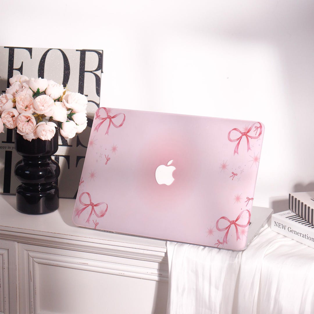 Pink Bows & Cute Cover MacBook Hard Protective Case Personalized Name ...