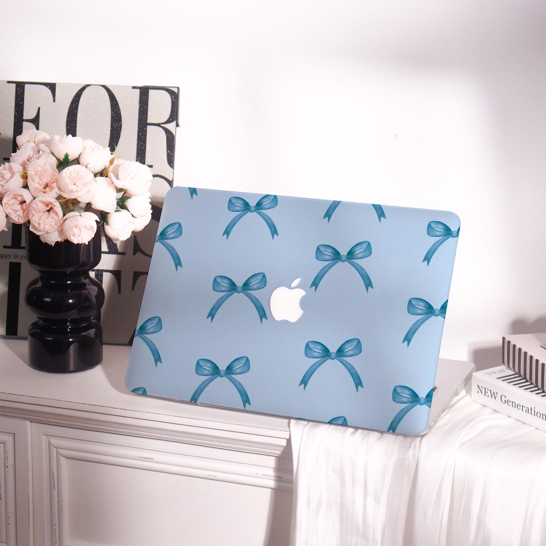 Elegant Blue Bow-patterned MacBook Hard Protective Case Personalized ...