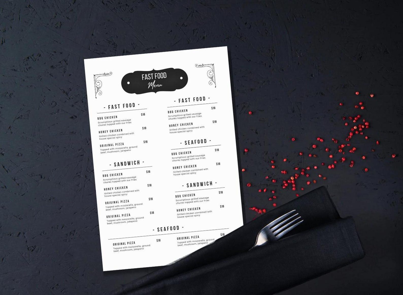 Menue Restaurant Template, Editable Canva Food Menu, Food Truck Menue ...