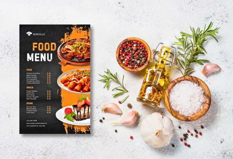 Bold & Modern Menue Restaurant Template, Editable Canva Food Menu, Food ...