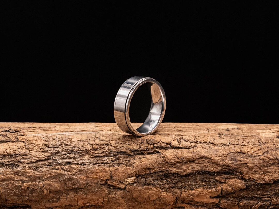 Spinning Chrome Ring, Rotating Fidget Ring, Minimalist Steel Band ...
