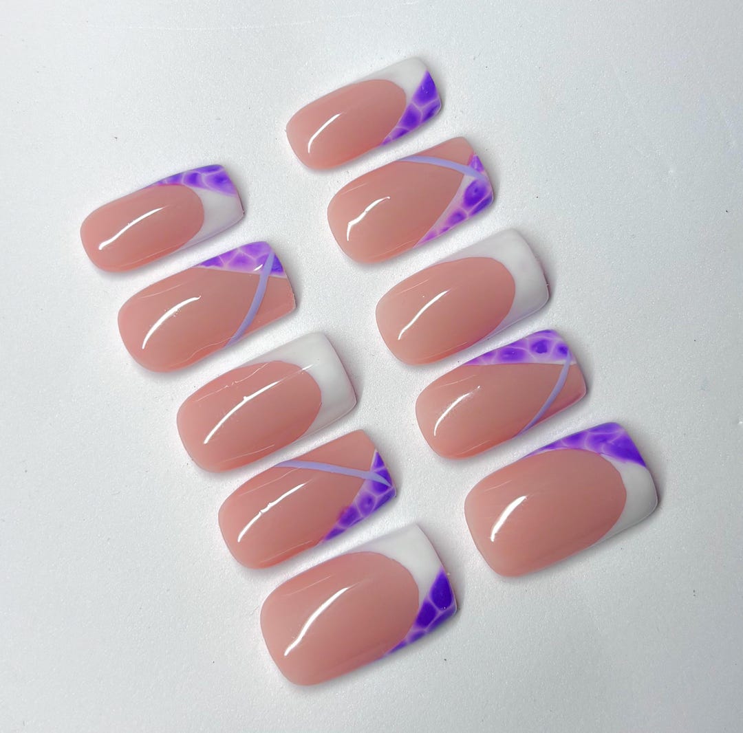 Medium Square Purple French Tip – BIAB and HARD GEL- Press on Nails ...