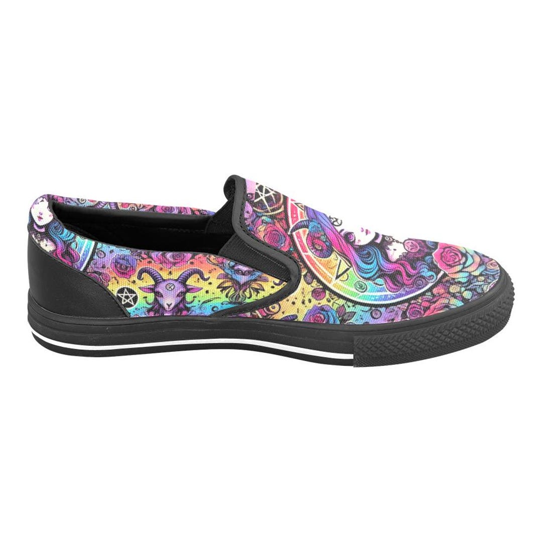Trippy Cute Rainbow Goat Casual Gothic Occult Everyday Athletic Slip-on ...