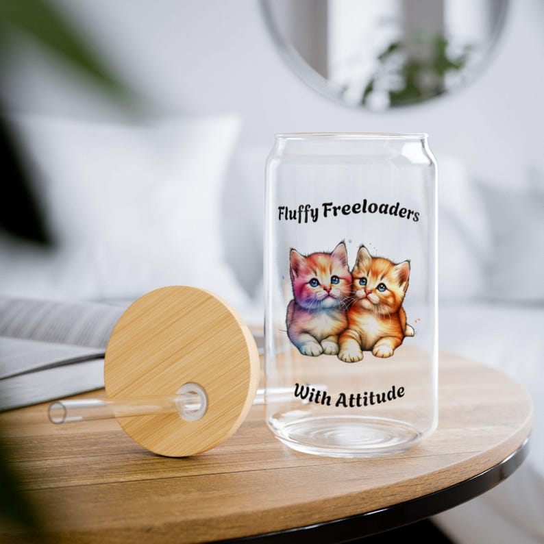 Fluffy Freeloaders Sipper Glass, Cat Lovers Cup, Fun Pet Gifts, Cute ...