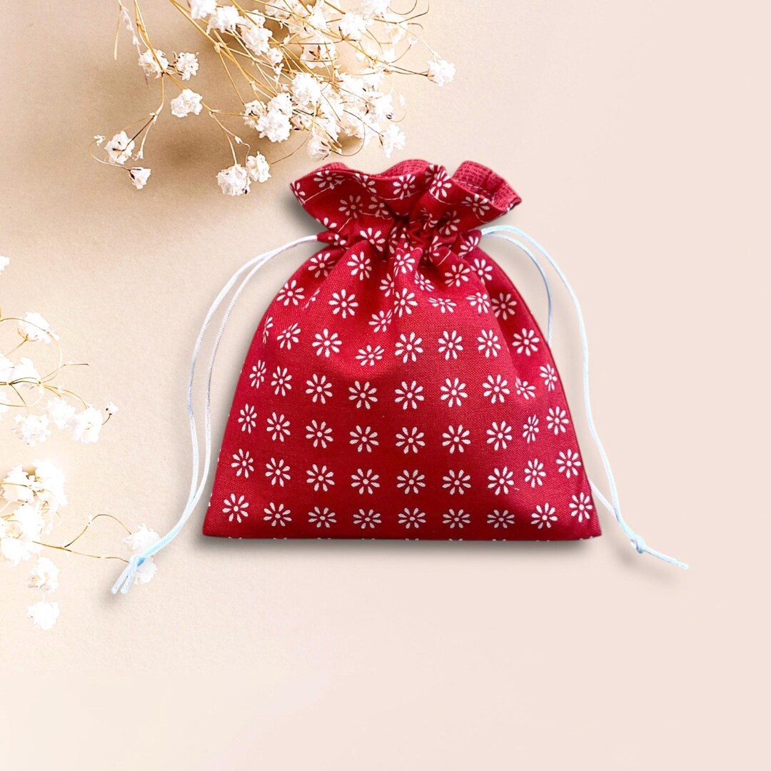 Red & White Posies Print Gift Bag: Lined Cotton Drawstring Pouch - Etsy