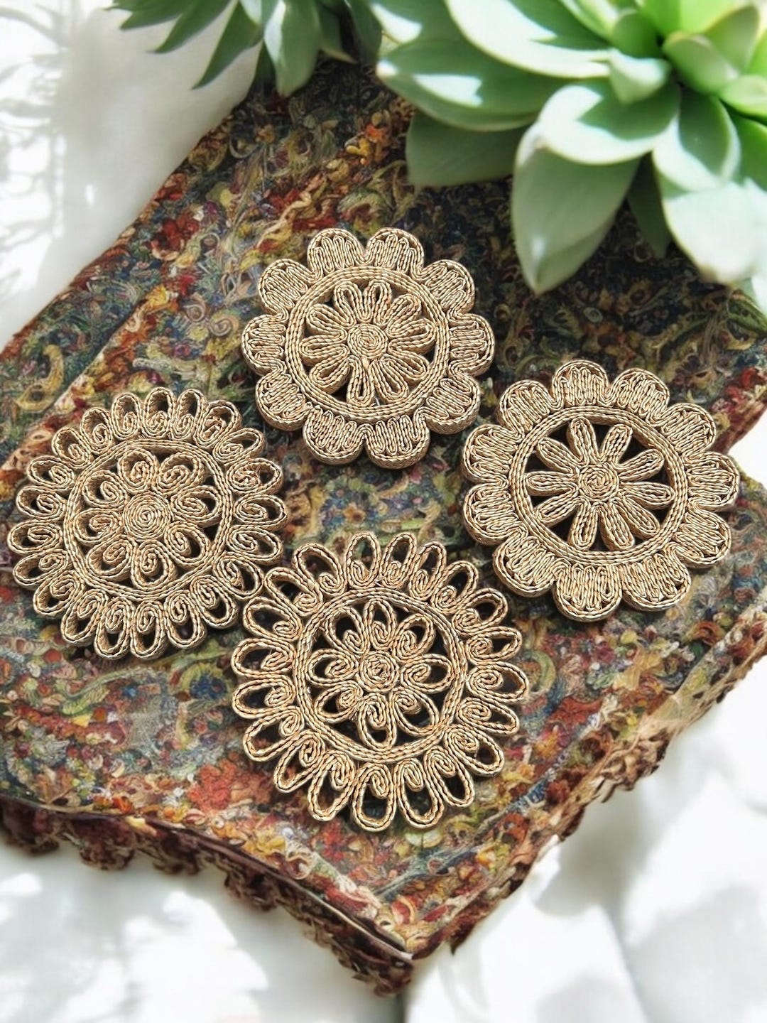 Set of Two Handmade Boho Straw Trivets Natural Fiber Plant Stand - Etsy