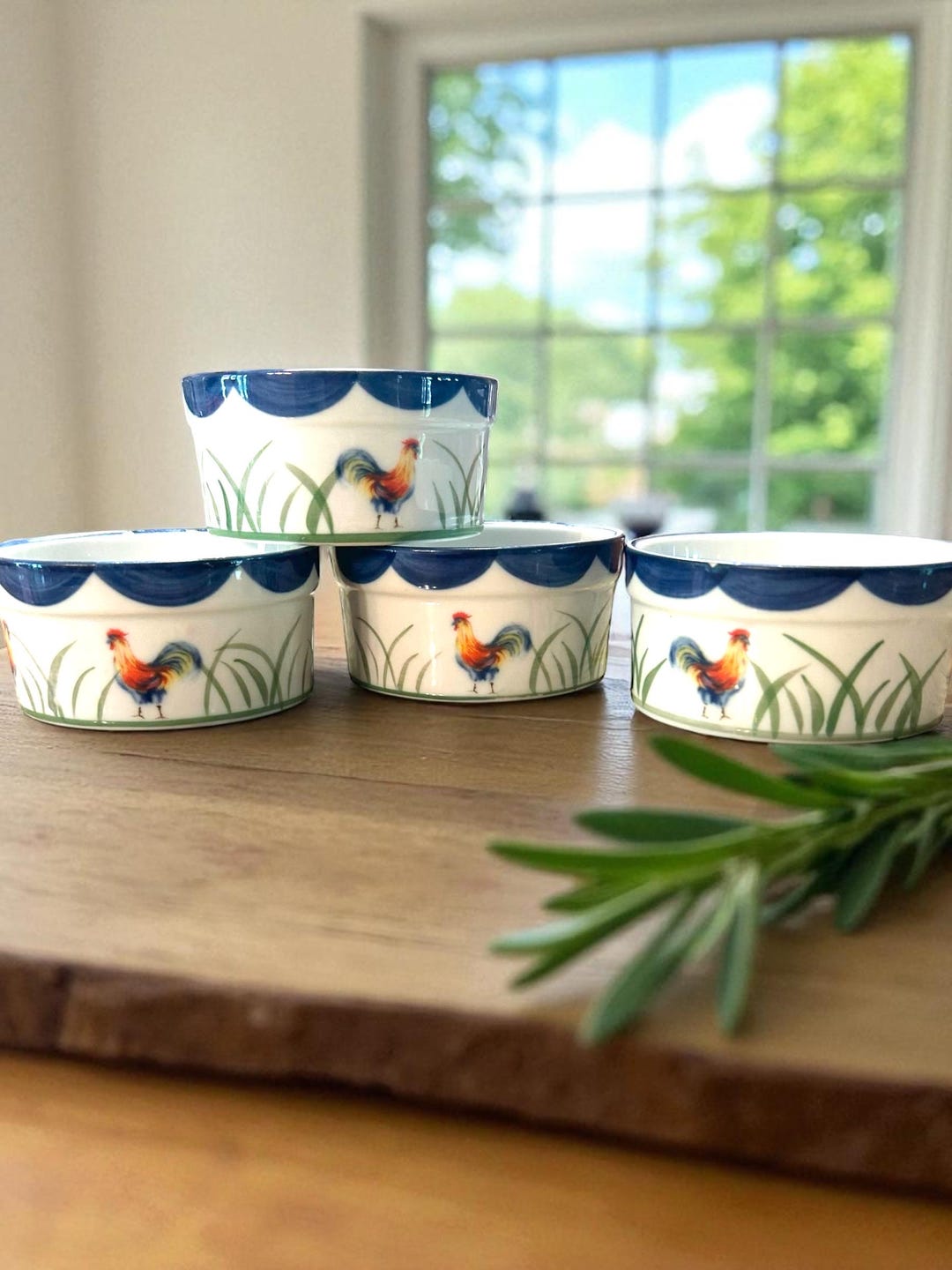 Cottage Core Bia Blanc De Table Rooster Custard and Sauce Pot Sets - Etsy