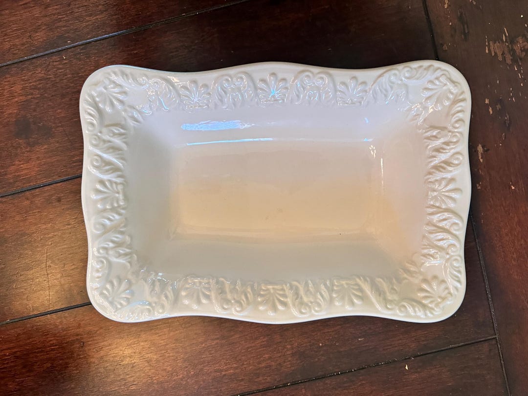 Bizzirri Made Italy White Embossed Ceramic Rectangle Serving Dish Bowl 12” X 8” - Etsy