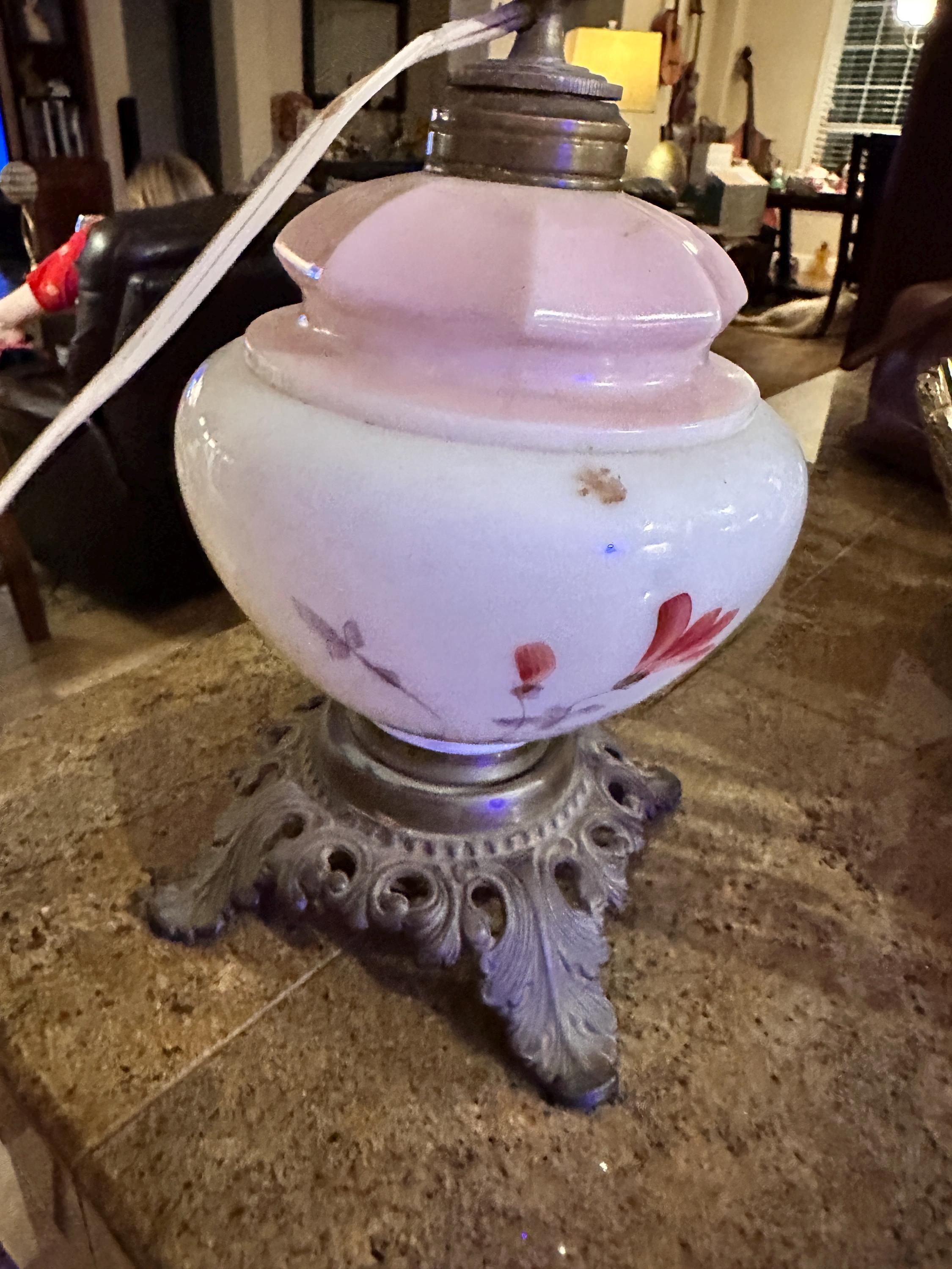 Antique Hand Painted Oil Lamp Base Victorian French Country Table Lamp ...