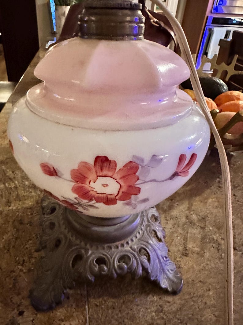 Antique Hand Painted Oil Lamp Base Victorian French Country Table Lamp ...