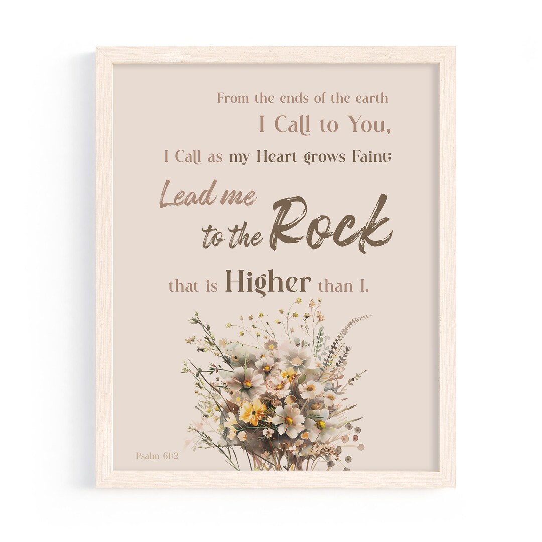 Lead Me to the Rock – Psalm 61:2 Scripture Wall Art, Beige Floral ...