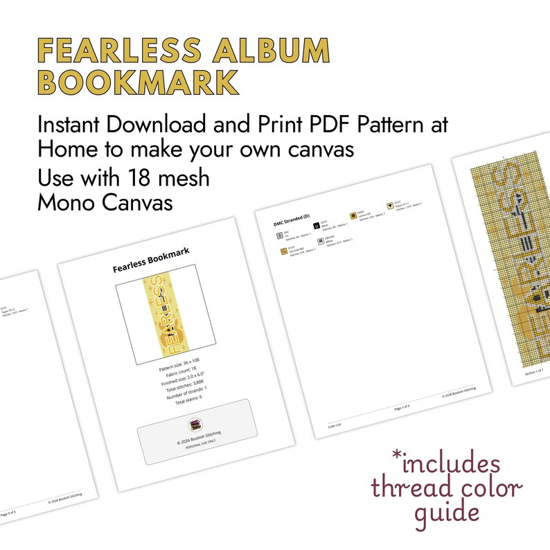 TS Fearless Inspired Bookmark Needlepoint Pattern | 2x6" Digital ...