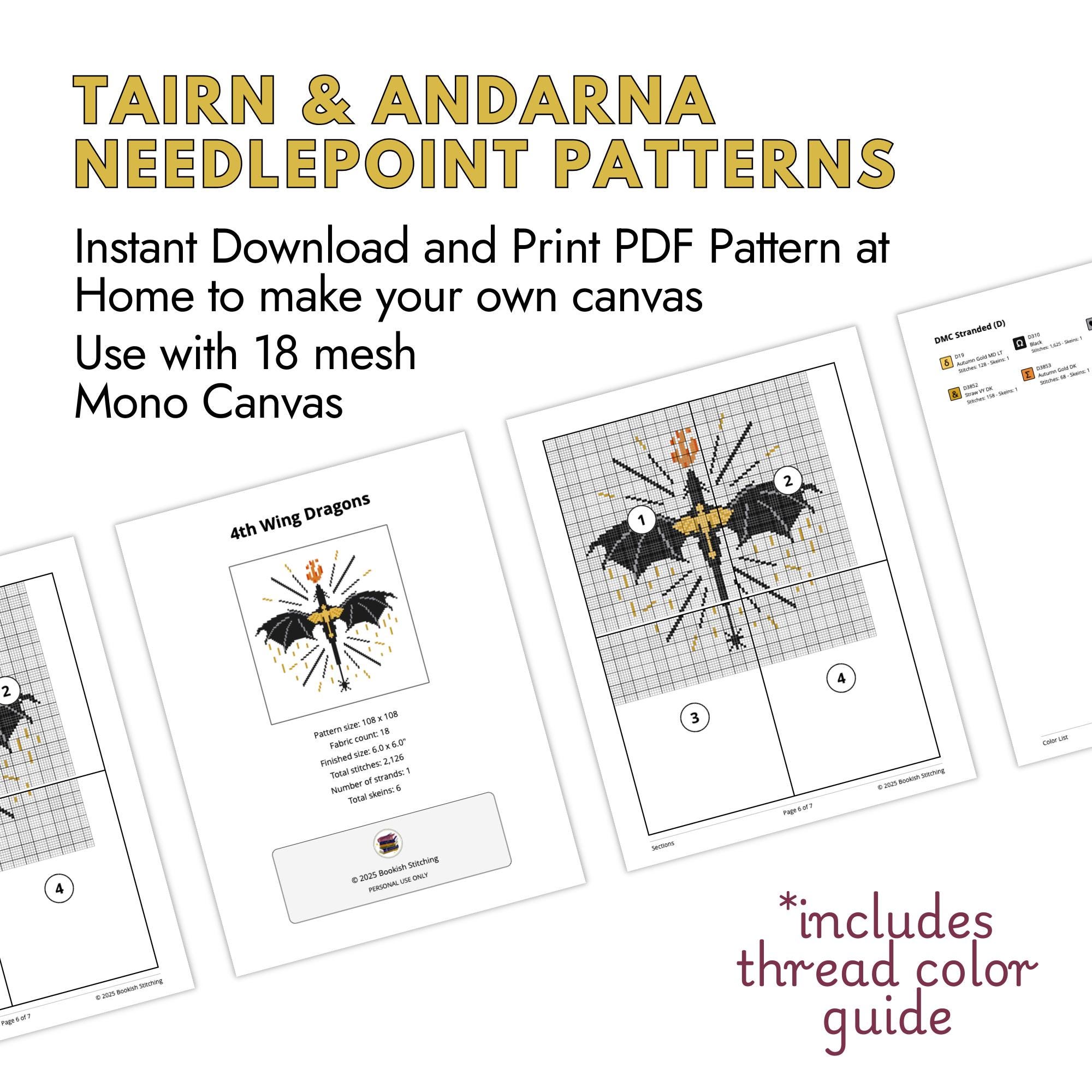 Tairn & Andarna Dragon Needlepoint Pattern: Fourth Wing Dragons (PDF ...