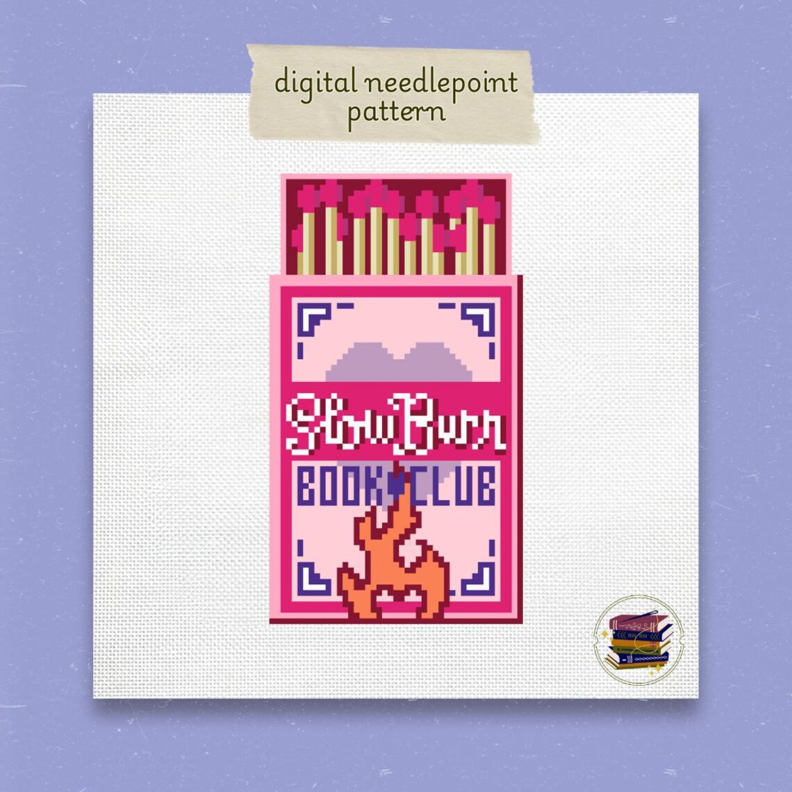 Slow Burn Matchbox Needlepoint Pattern: Bookish Embroidery (digital ...