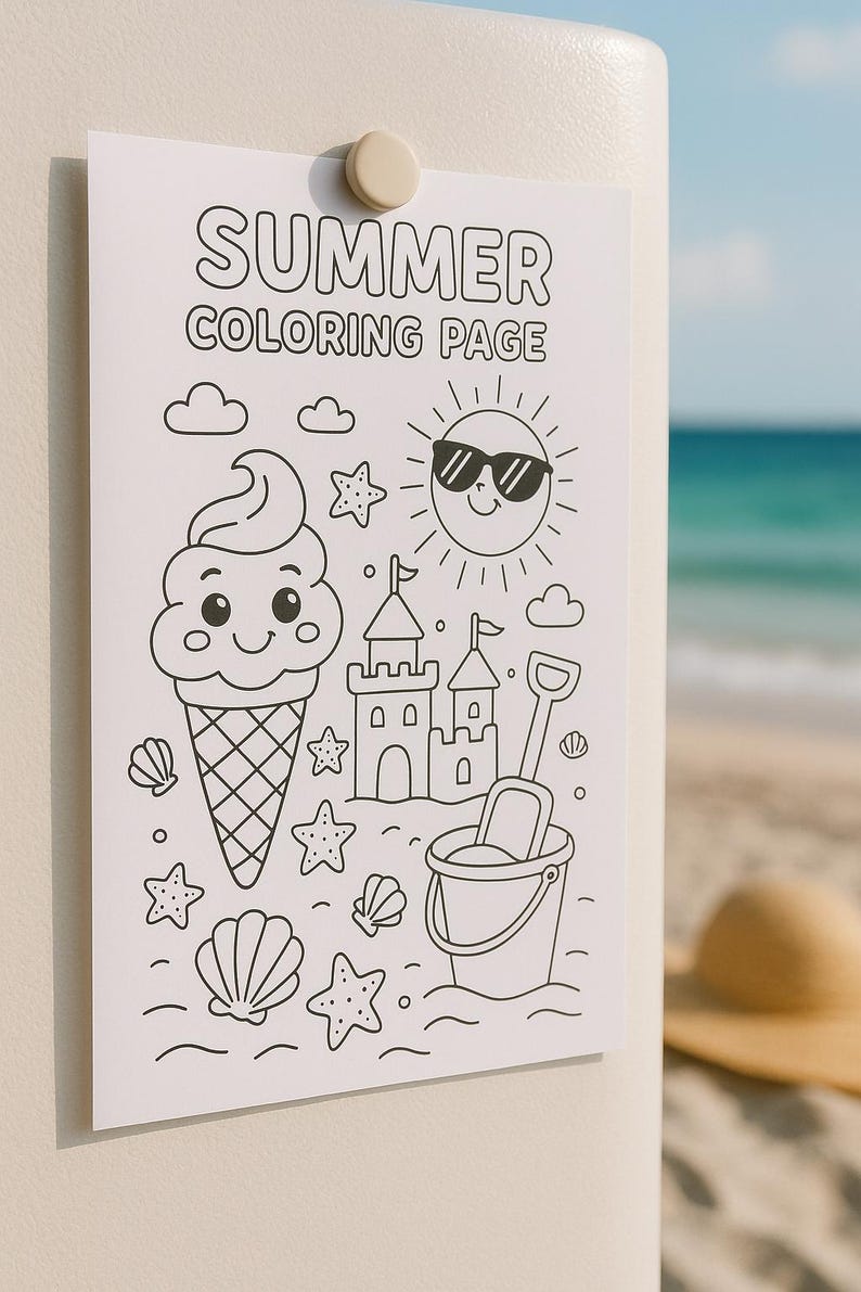 Summer Coloring Page for Kids – Printable Beach & Ice Cream Activity ...