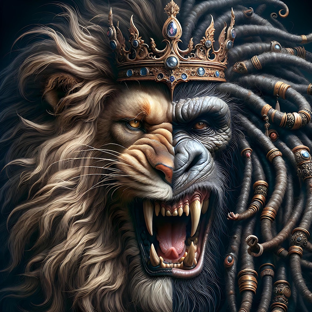 Majestic Duality Lion Gorilla King Hybrid Fantasy Digital Art Print ...